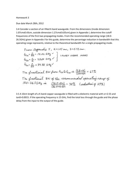 Waveguide Homework Cutoff Bandwidth Attenuation