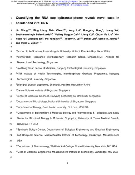 Pdf Quantifying The Rna Cap Epitranscriptome Reveals Novel Caps In Cellular And Viral Rna