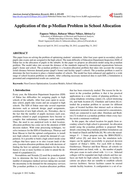 Pdf Application Of The P Median Problem In School Allocation