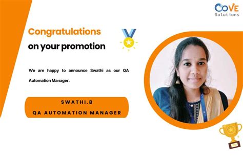 Cove Solutions On Linkedin Thrilled To Announce The Promotion Of Swathi B To The Role Of Qa…