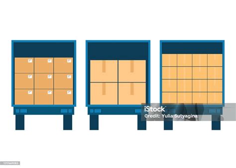 상품의 상자와 트럭 화물을 하역 또는 적재 물류 배송 배송 에서 일합니다 가져오기 및 내보내기를 위한 상품 상자 벡터 일러스트레이션 개념에 대한 스톡 벡터 아트 및 기타