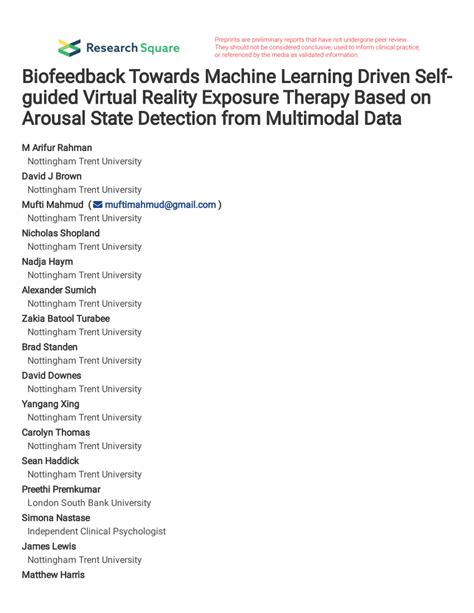 Pdf Biofeedback Towards Machine Learning Driven Self Guided Virtual Reality Exposure Therapy