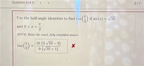 Solved Simplify The Expression Using Half Angle Identities Chegg
