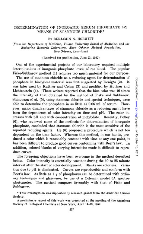Pdf Determination Of Inorganic Serum Phosphate By Means Of Stannous