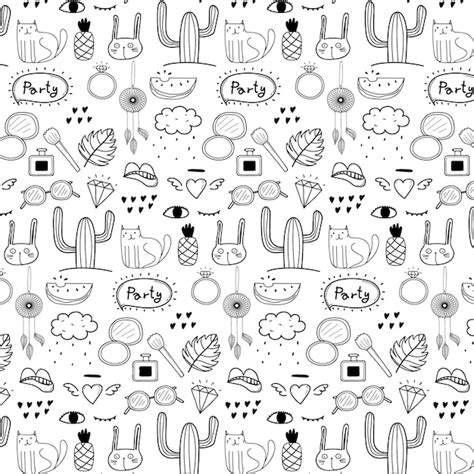 손으로 그린 낙서 사랑스러운 파티 배경 패턴입니다 프리미엄 벡터