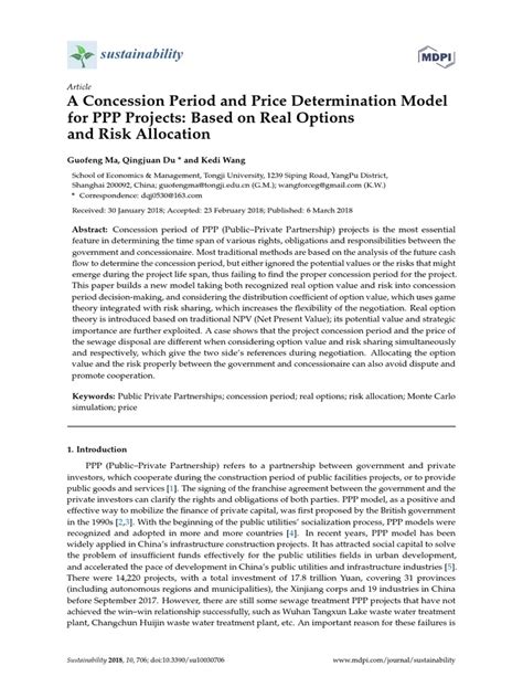 A Concession Period And Price Determination Model For Ppp Projects Based On Real Options And