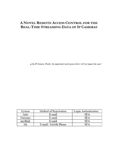 A Novel Remote Access Control For The Real Time Streaming Data Of Ip Cameras Pdf Session