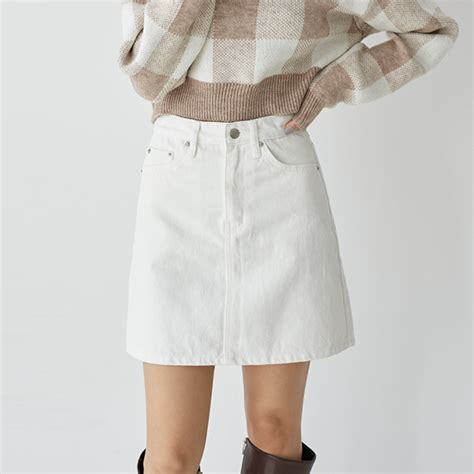리틀마켓 A라인 도톰 탄탄 기본 코튼 미니 스커트 Kj21b2 치마 숏 면 4부 데님 화이트 네이비 봄 가을 간절기 룩