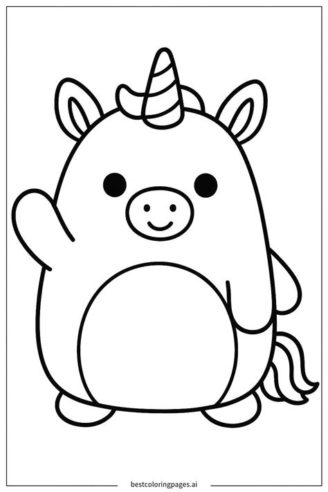 스퀴시멜로 유니콘 손 흔들기 색칠 페이지 무료 인쇄 가능 Bestcoloringpages Ai