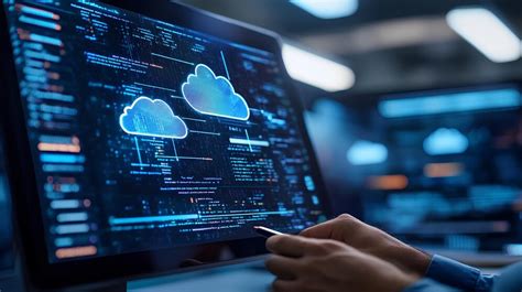 Man Using Computer Showing Cloud Computing Diagram In Hand Cloud