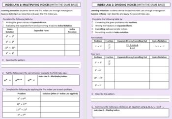 Index Laws Multiplying And Dividing Indices Reasoning Task By Lampe Learning