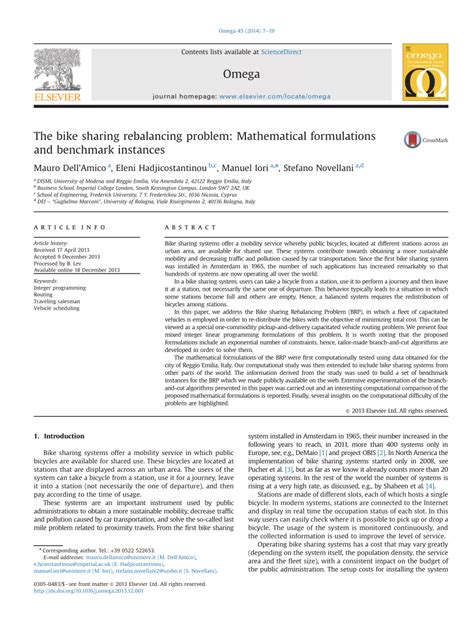 Pdf The Bike Sharing Rebalancing Problem Mathematical Formulations