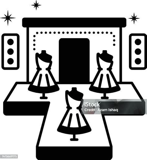 드레스 리허설 컨셉 럭셔리 패션 런웨이 스테이지 벡터 아이콘 디자인 매력과 뷰티 심볼 오뜨 꾸뛰르 사인 패션쇼 및 전시 스톡 일러스트레이션 Premiere에 대한 스톡 벡터