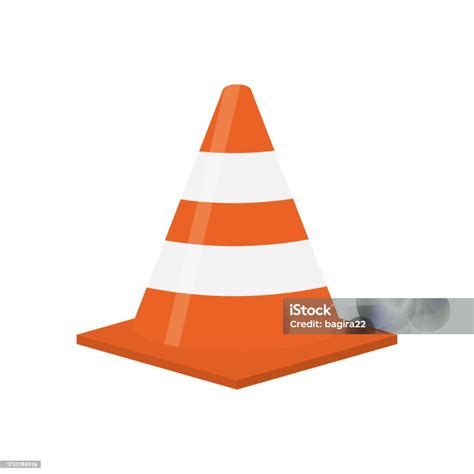 흰색 배경에 분리된 플라스틱 트래픽 콘 줄무늬가 있는 빨간색 도로 원뿔 간단한 아이콘 평면 만화 스타일의 경고 기호 도로에 대한 스톡 벡터 아트 및 기타 이미지 Istock
