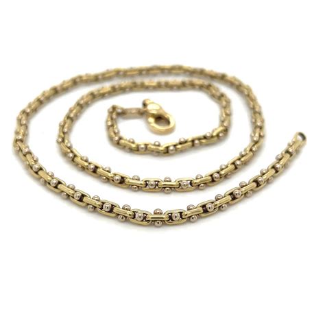 Vintage Fancy Link Decorative Chain Necklace 14k Two Tone Gold 18