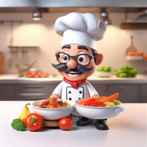 Premium Photo 3d Character Cartoon Chef On White Paper Background