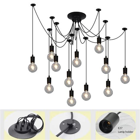빈티지 레트로 산업용 펜던트 램프 블랙 스파이더 샹들리에 E27 에디슨 전구 Diy 천장 조명 걸이식 램프 조정 가능한