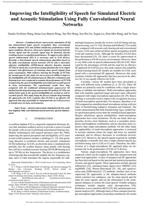 Pdf Improving The Intelligibility Of Speech For Simulated Electric