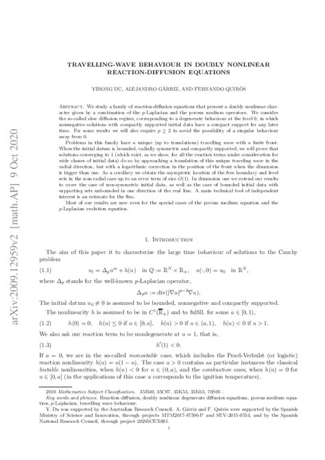 Pdf Travelling Wave Behaviour In Doubly Nonlinear Reaction Diffusion Equations Travelling