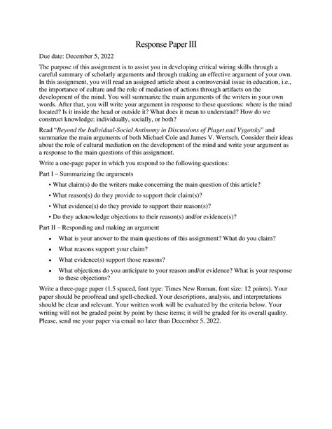 Response Paper Ii Practice And Training Response Paper Iii Due Date