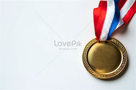 빨간색 흰색 및 파란색 리본이있는 금메달