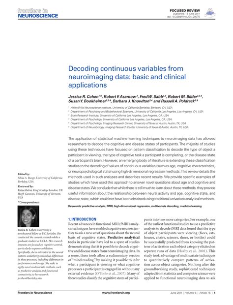 Pdf Decoding Continuous Variables From Neuroimaging Data Basic And