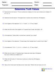 Determine Truth Values Pdf Name Score Teacher Date Determine Truth Values