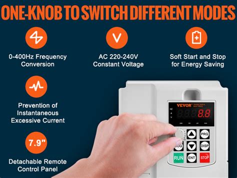 VEVOR VFD 7 5KW 34A 10HP Variable Frequency Drive For 3 Phase Motor Speed Control VEVOR US