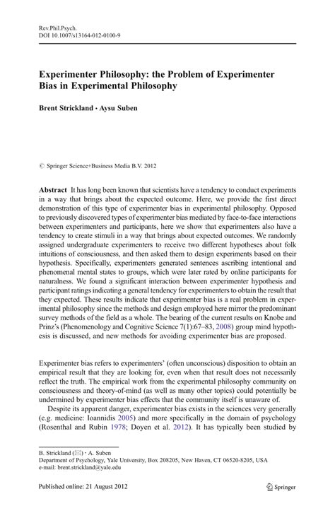 Pdf Experimenter Philosophy The Problem Of Experimenter Bias In