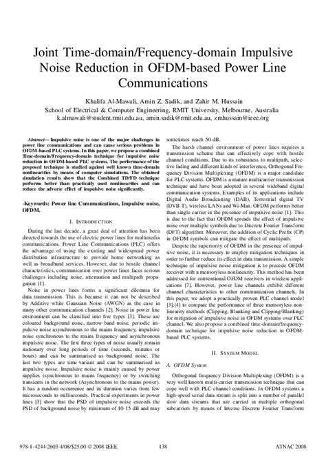 Pdf Joint Time Domainfrequency Domain Impulsive Noise Reduction In Ofdm Based Power Line