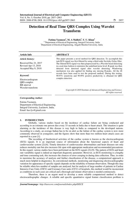pdf detection of real time qrs complex using wavelet transform