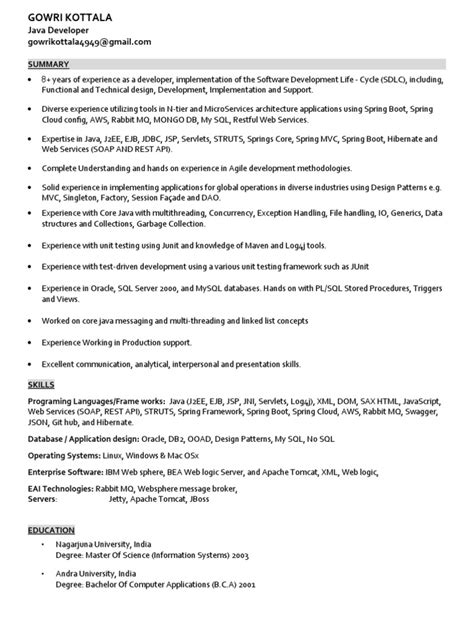 Gowri Resume Pdf Spring Framework Java Programming Language