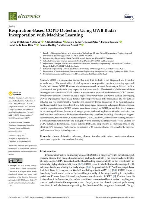 Pdf Respiration Based Copd Detection Using Uwb Radar Incorporation With Machine Learning