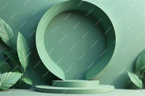 Premium Photo 3d Render Abstract Green Background With Geometric Leaf Design Empty Round Stage