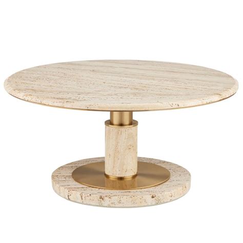 Travertine And Brass Round Pedestal Coffee Table 36 Inch Slate Custom
