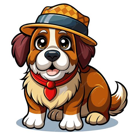 Adorable Cartoon St Bernard Vector Art Wears A Hat Premium Ai