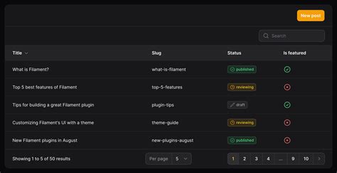 Actions Tables Filament