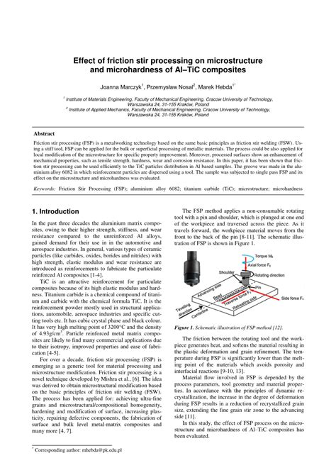 Pdf Effect Of Friction Stir Processing On Microstructure And Microhardness Of Al Tic Composites