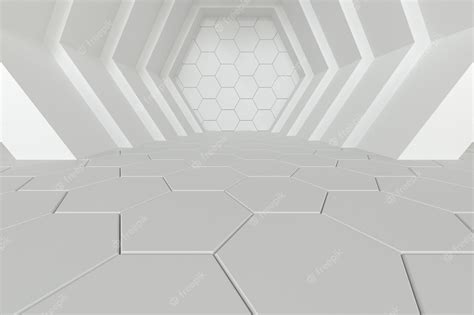 Premium Photo Hexagonal Tunnel Space With Hexagon Cubes 3d Rendering