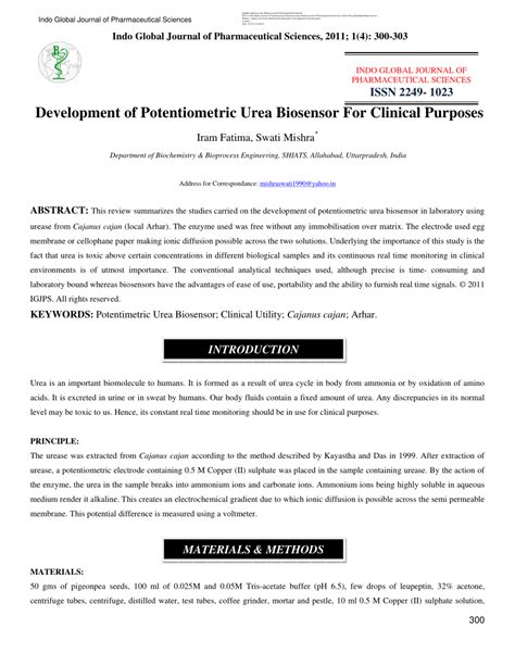 Pdf Development Of Potentiometric Urea Biosensor For Clinical Purposes