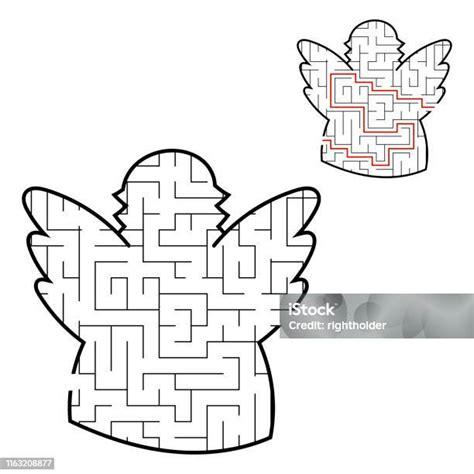 미로 천사 아이들을위한 게임 아이들을위한 퍼즐 만화 스타일입니다 미로 수수께끼 검은 색 흰색 벡터 그림입니다 대답과 함께 0명에 대한 스톡 벡터 아트 및 기타 이미지