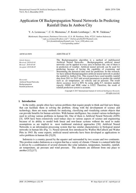 Pdf Application Of Backpropagation Neural Networks In Predicting