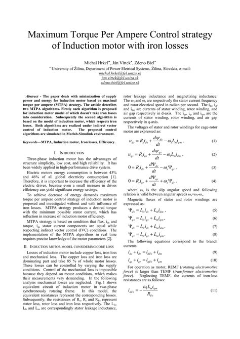 Pdf Maximum Torque Per Ampere Control Strategy Of Induction Motor With Iron Losses