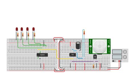 Circuit Design Pir Sensor With Timer 555 And Counter 74hc93 Tinkercad
