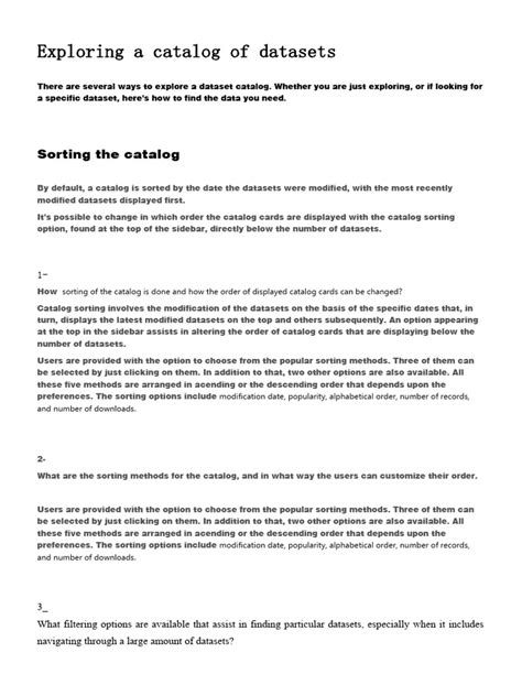 Exploring A Catalog Of Datasets Pdf Metadata Chart
