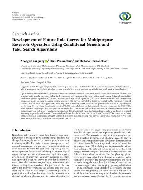 Pdf Development Of Future Rule Curves For Multipurpose Reservoir Operation Using Conditional
