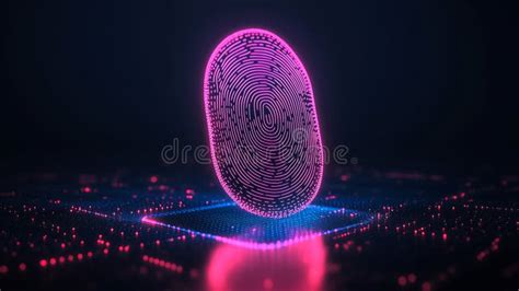 Glowing Pink Fingerprint On Digital Grid For Advanced Biometric Authentication Stock Glowing Pink Fingerprint On Digital Grid For Advanced Biometric Authentication Stock