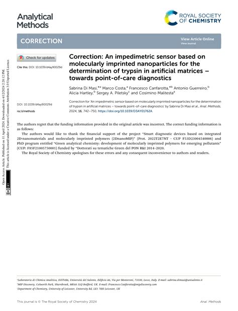 Pdf Correction An Impedimetric Sensor Based On Molecularly Imprinted Nanoparticles For The