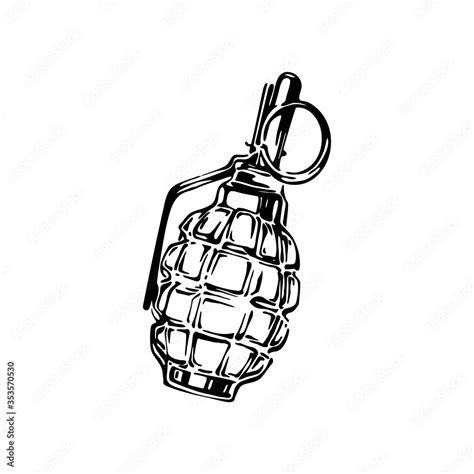 Hand Drawn Grenade Icon Ink Drawing Sketch Weapon Vector Black