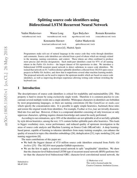 Pdf Splitting Source Code Identifiers Using Bidirectional Lstm